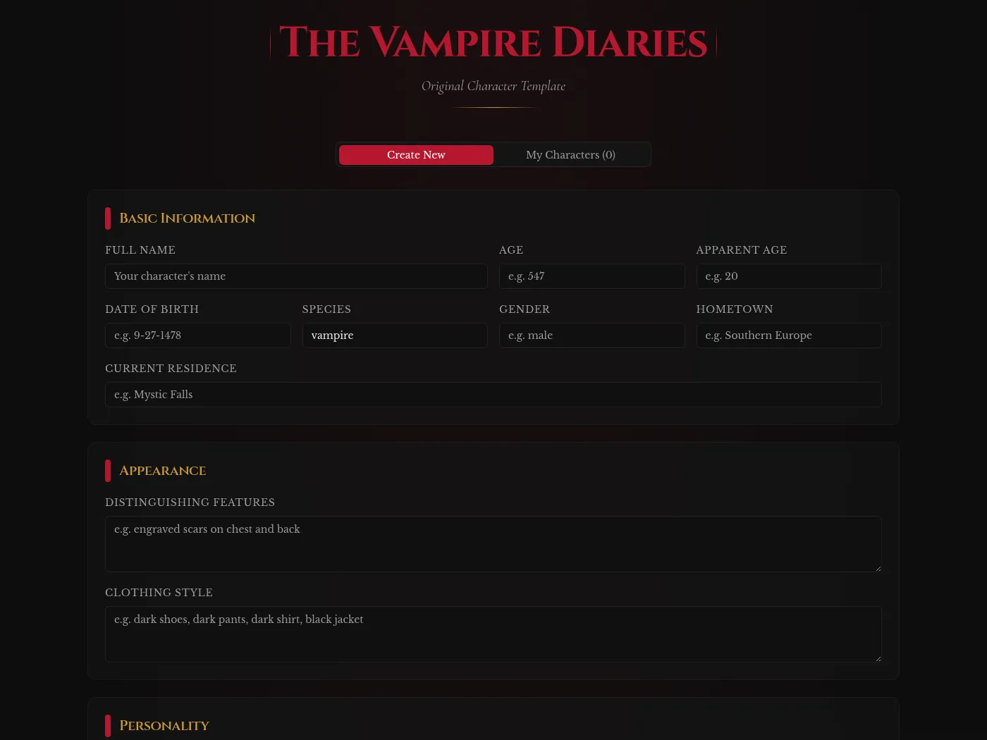 Vampire Diaries OC Template