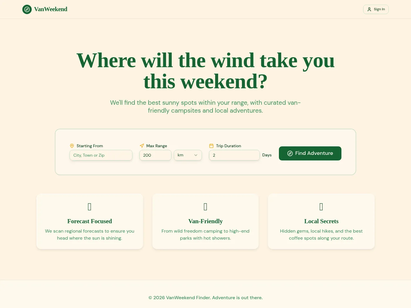 VanLife Weekend Finder