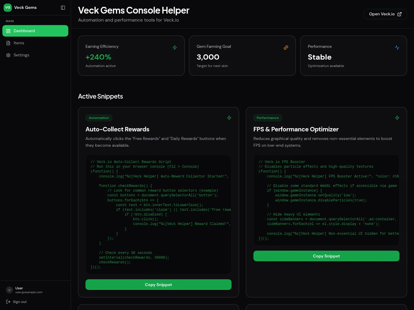 Veck Gems Console Helper