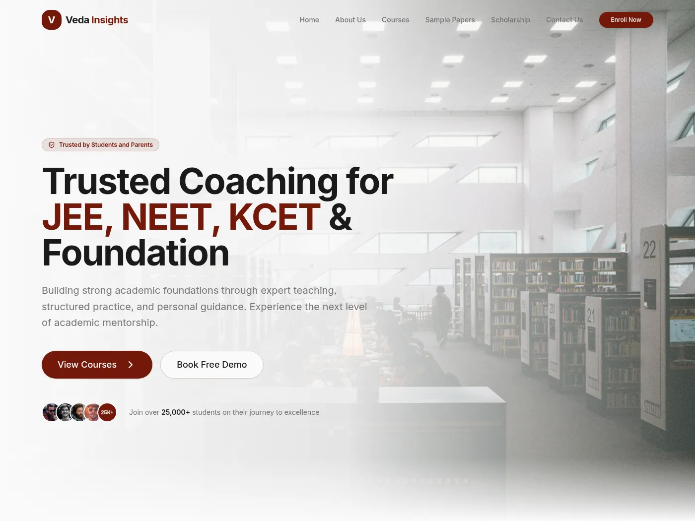 Veda Insights Landing Page