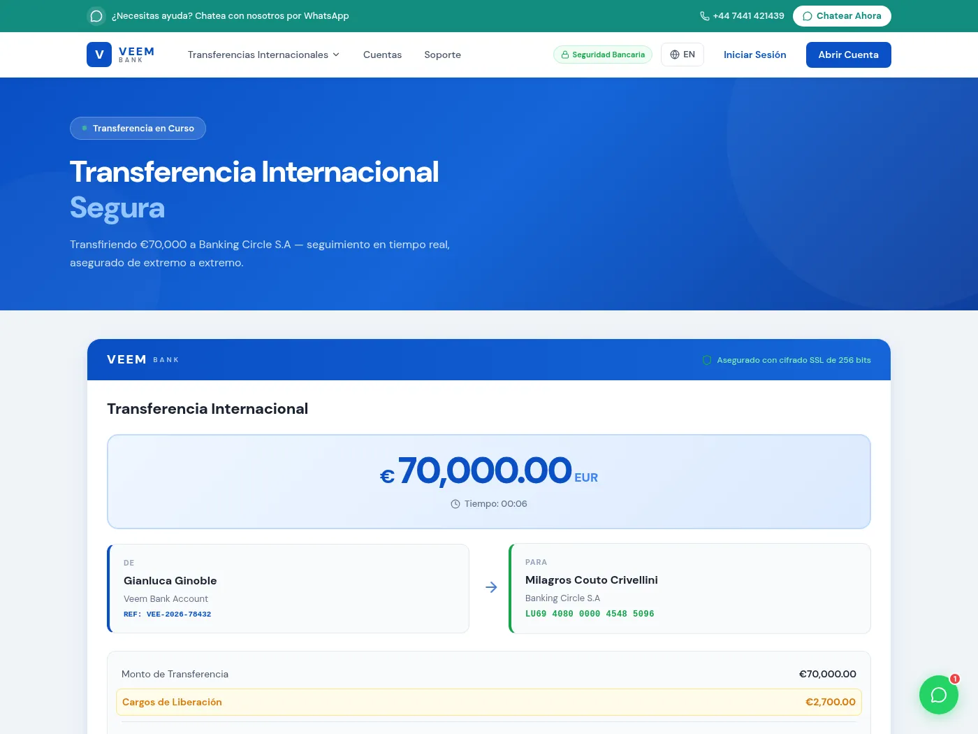 Veem Bank Transfer Page