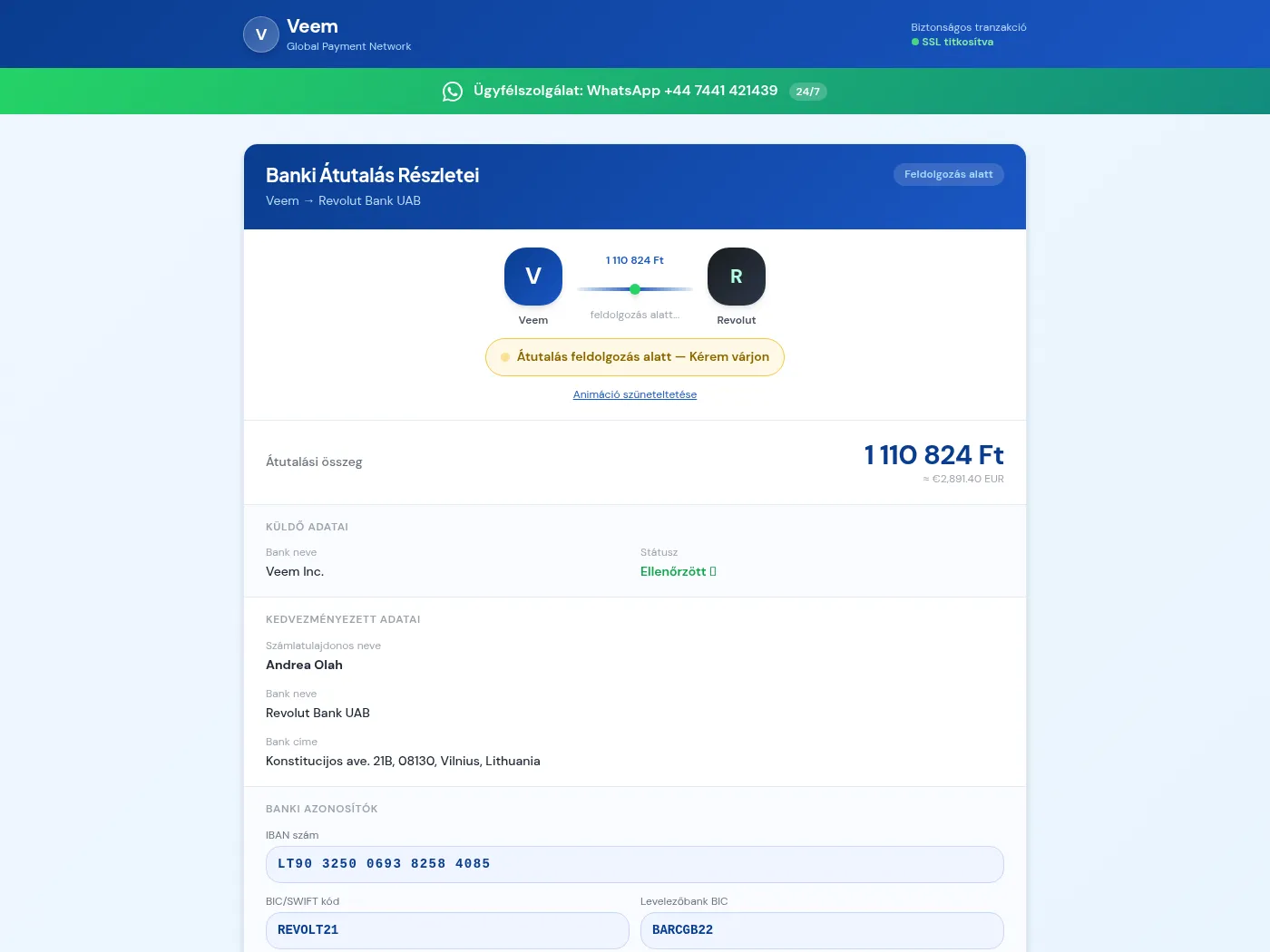 Veem to Revolut Bank Transfer