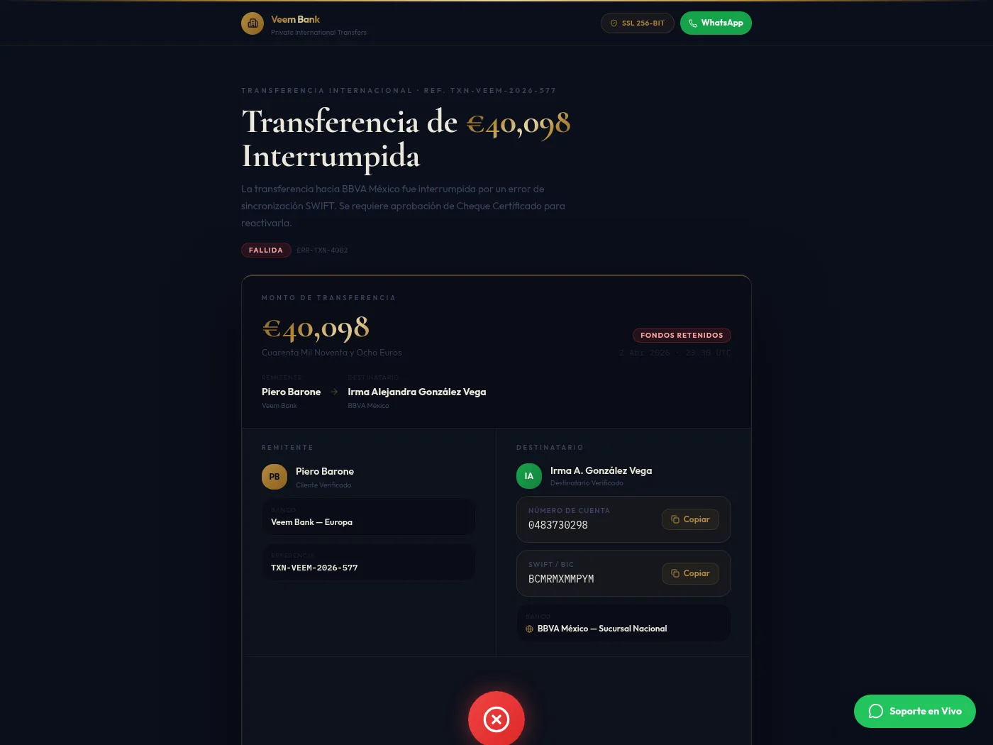 Veem Bank Transfer Page