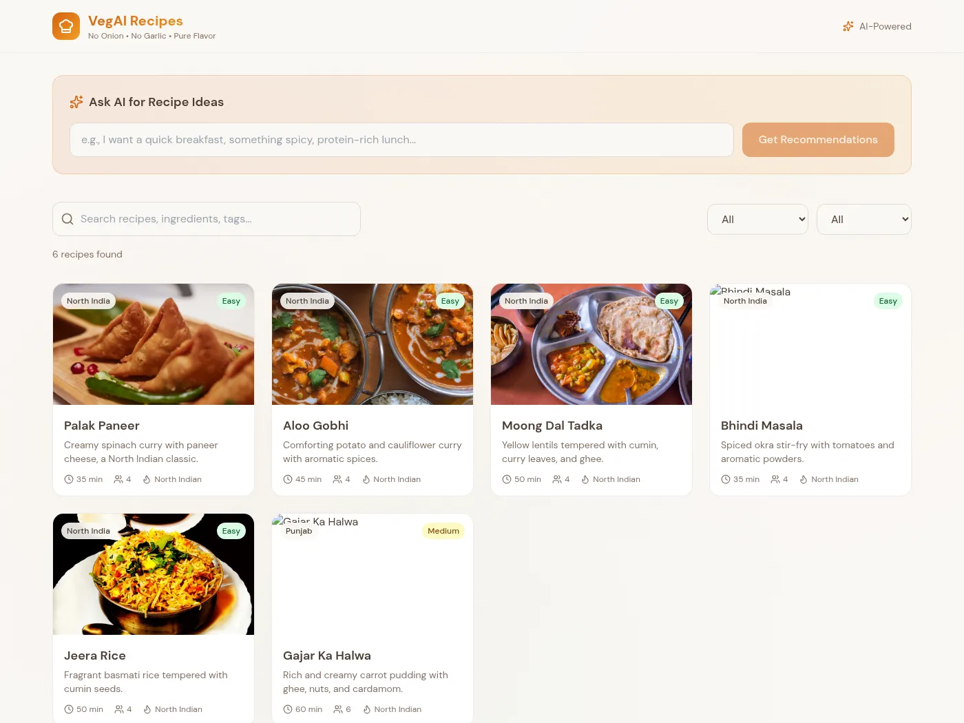 VegAI Recipe Finder