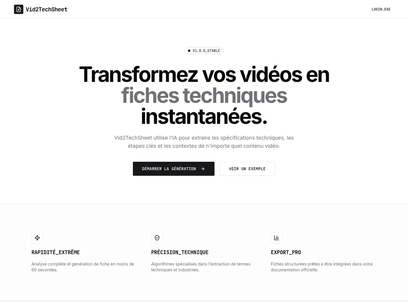 Vid2TechSheet