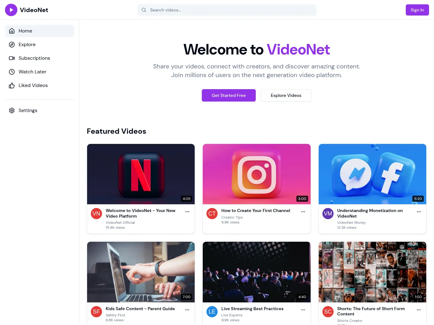 VideoNet Social Platform