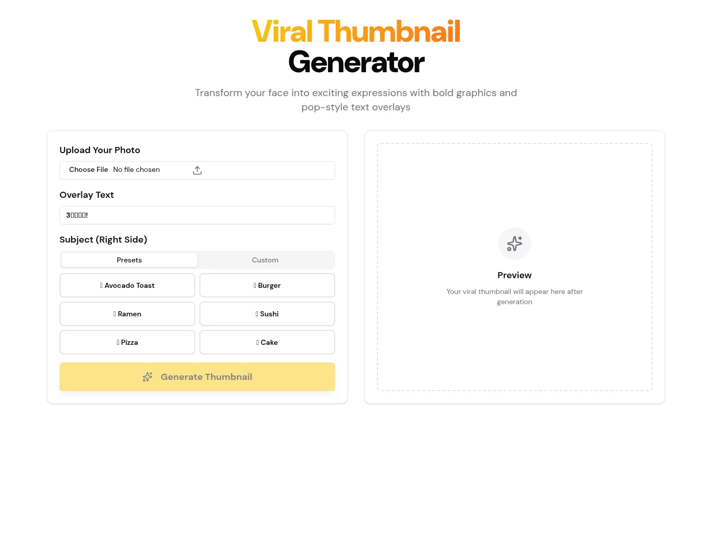 Viral Video Thumbnail Generator with Face Expression Editing and Pop Graphics