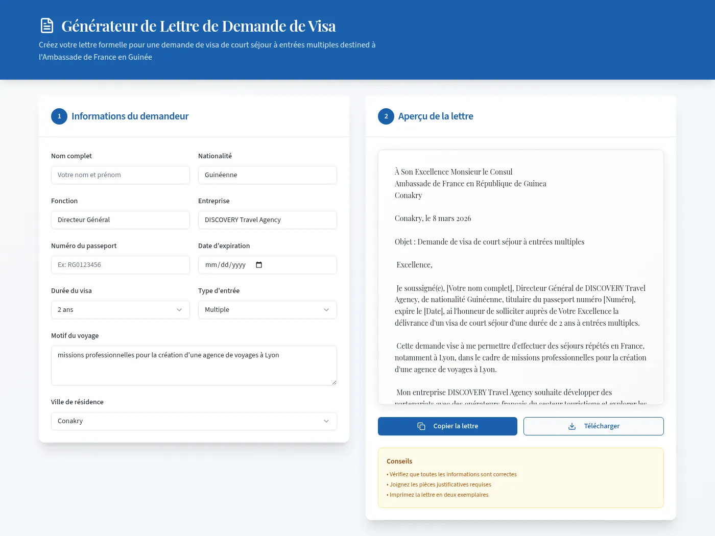 Visa Request Letter Generator