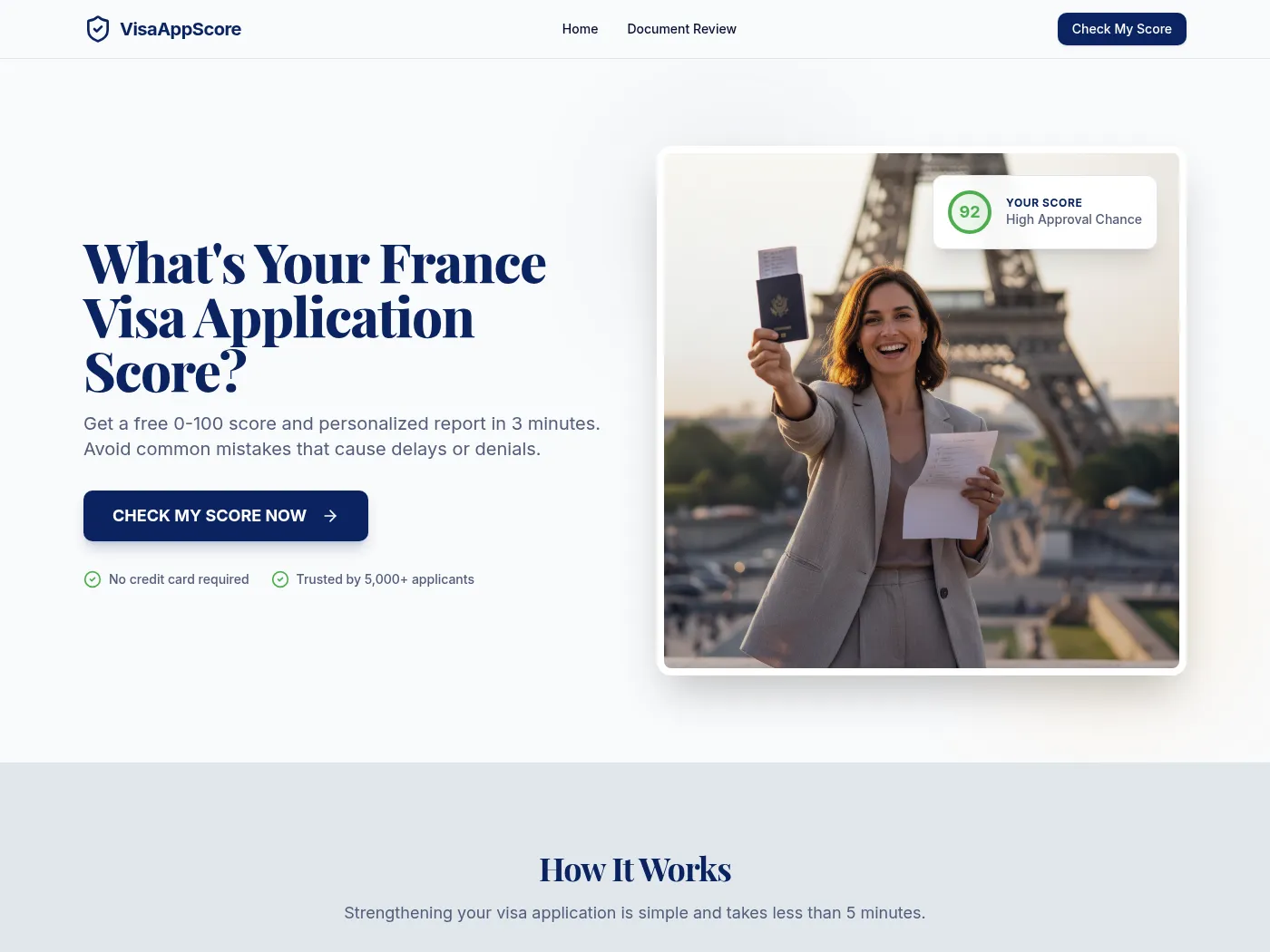 VisaAppScore Landing Page