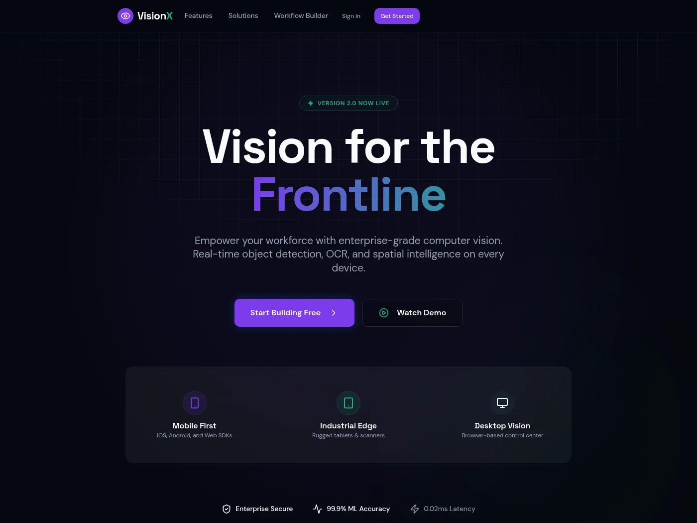 VisionX Platform Landing