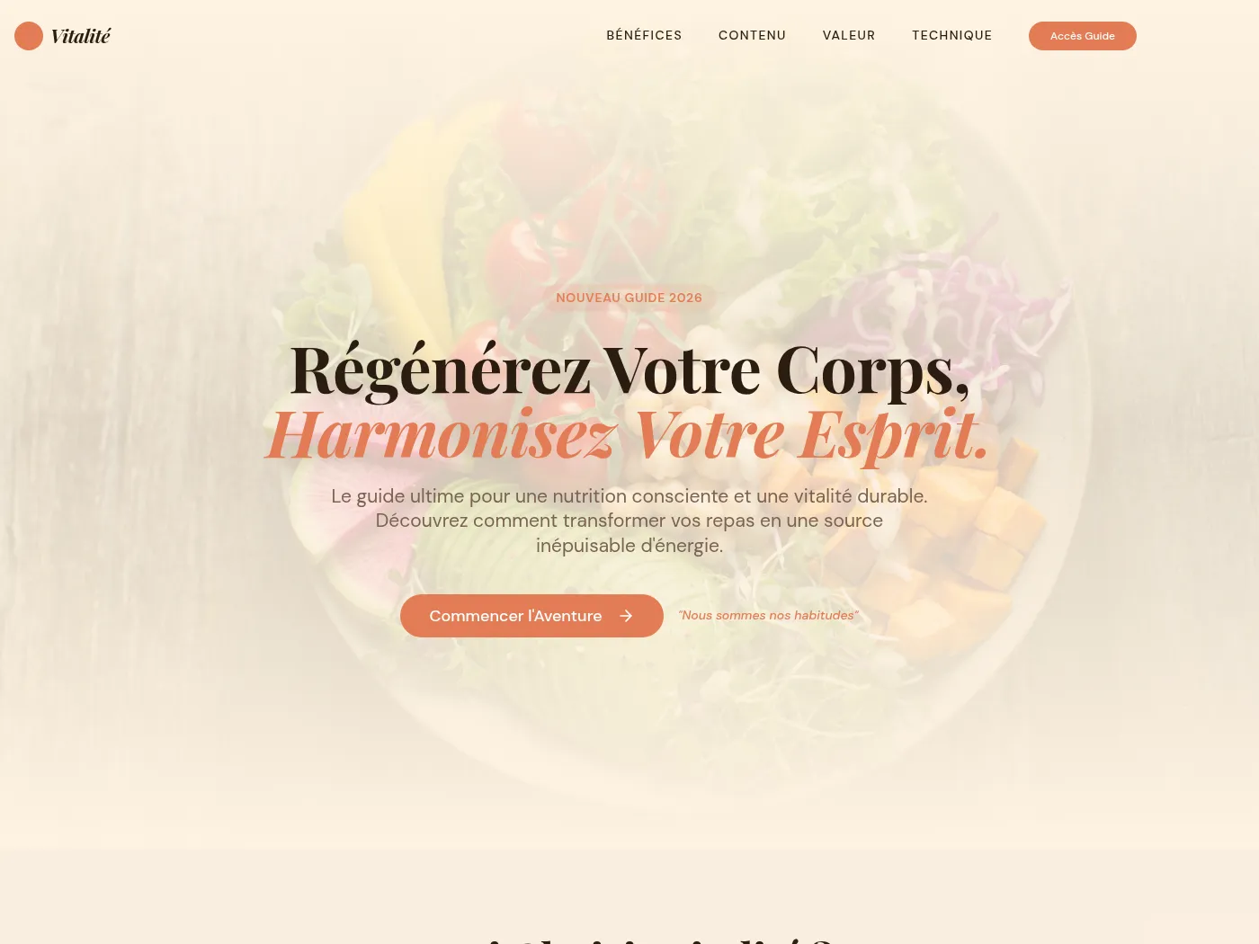 Vitalité Nutrition Landing Page