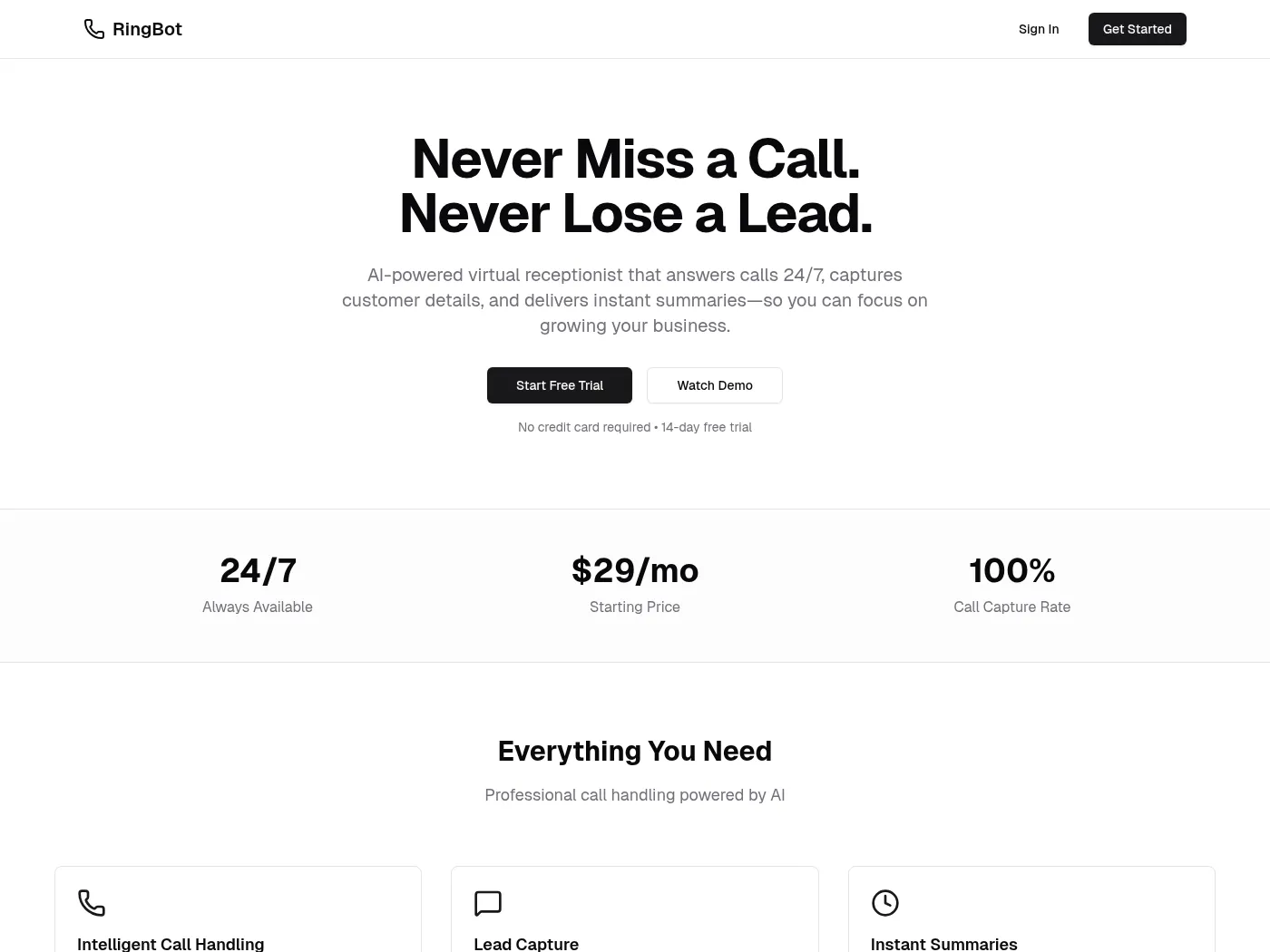 RingBot Receptionist SaaS