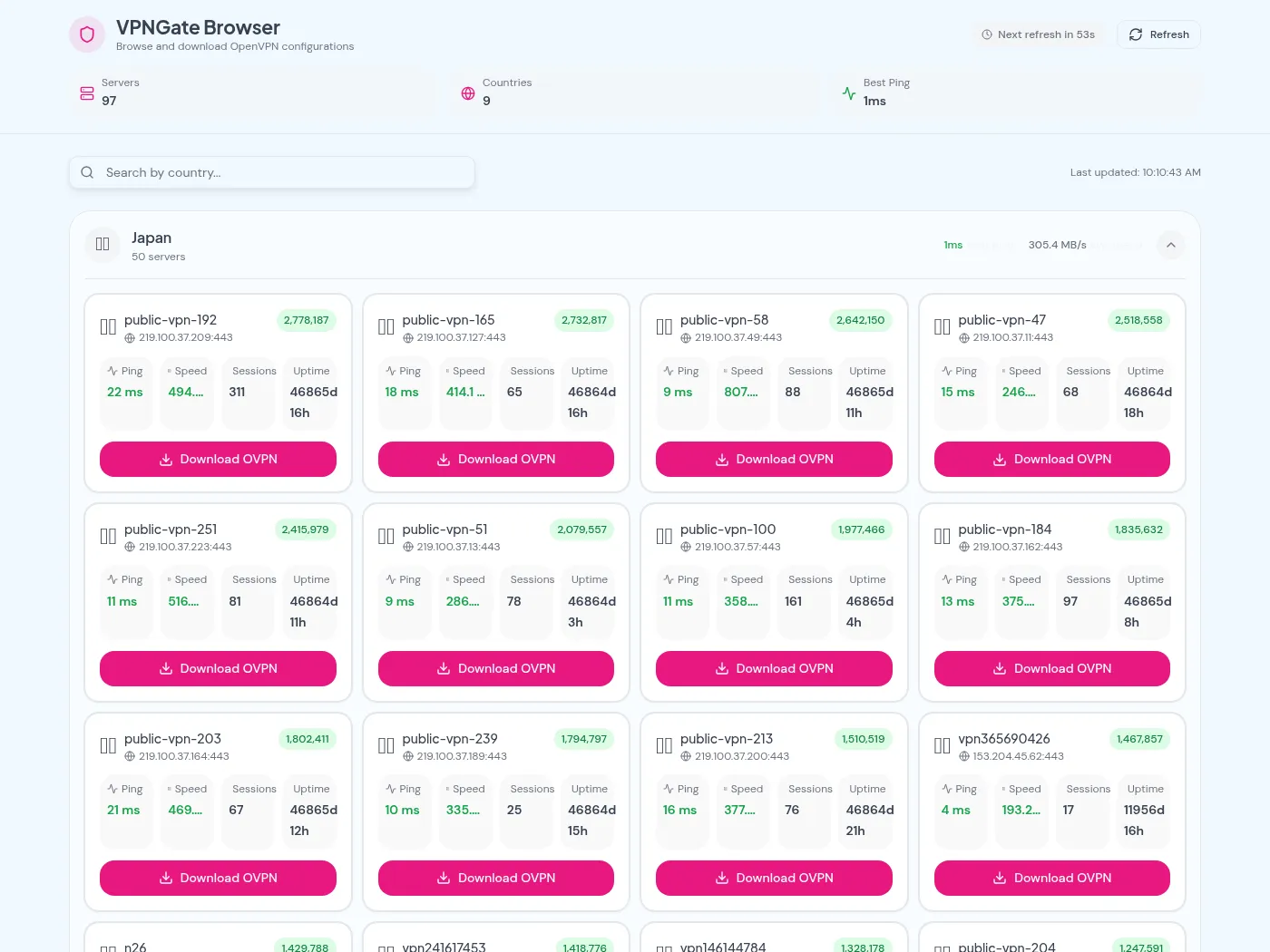 VPNGate Server Browser