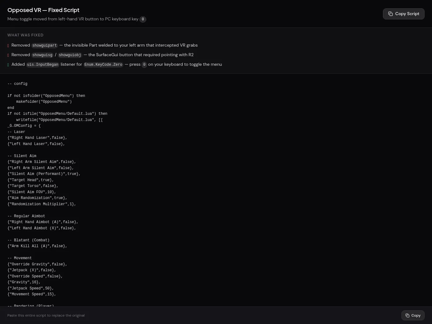 VR Keybind Script Fix