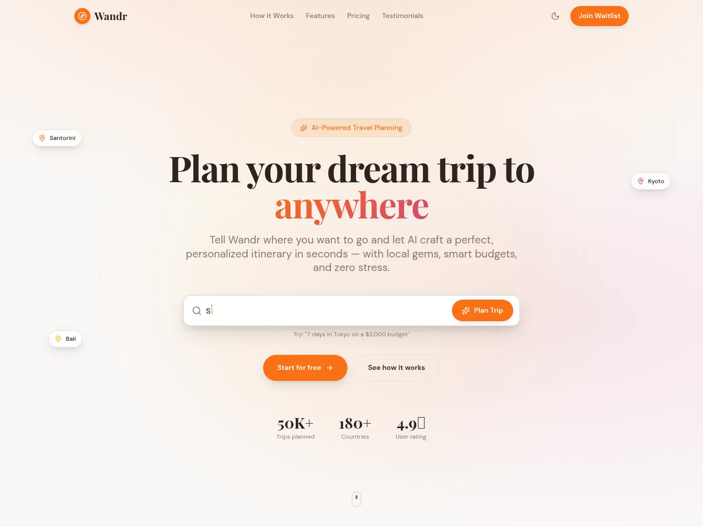Wandr Landing Page