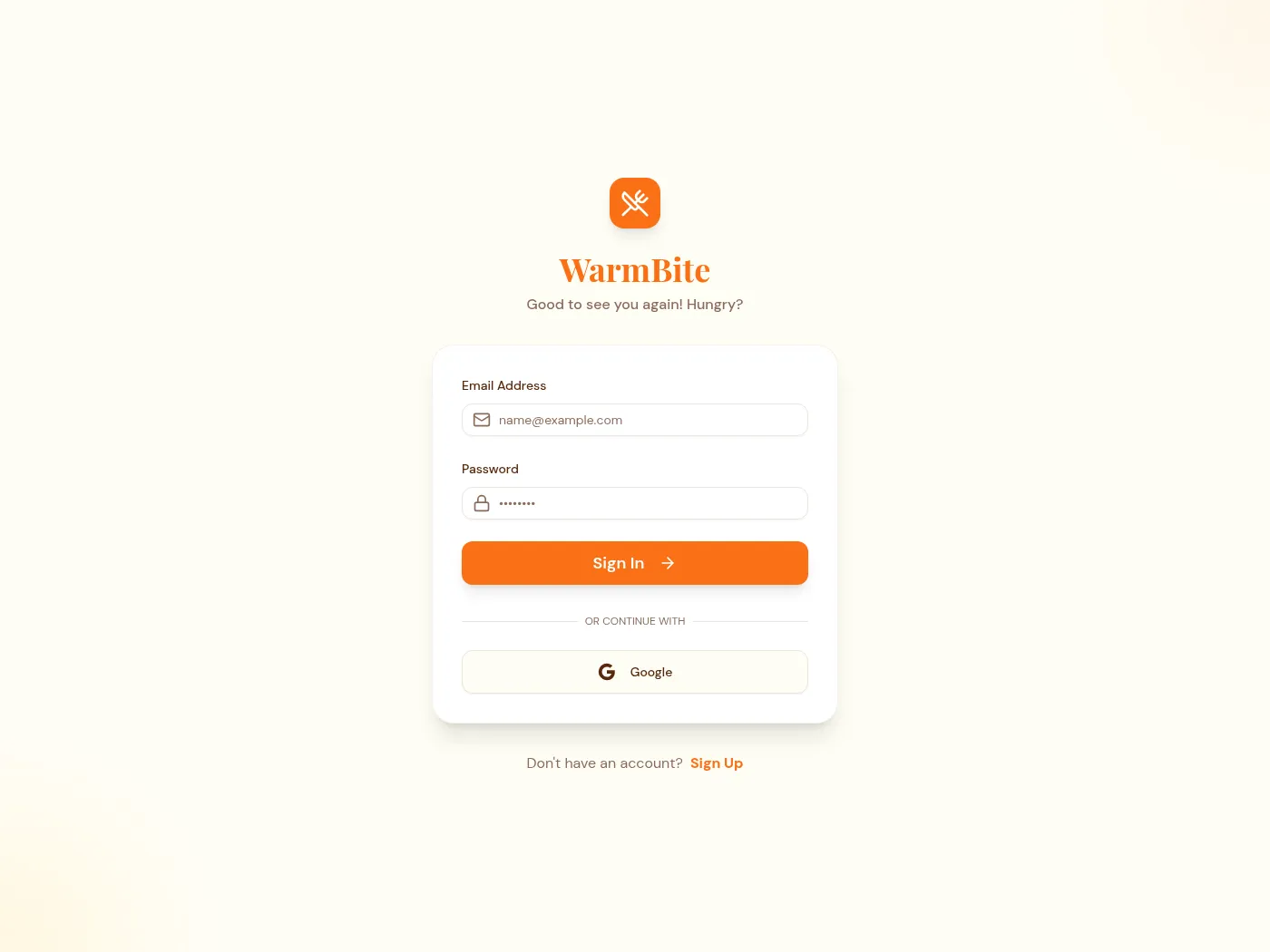 WarmBite Food Delivery UI