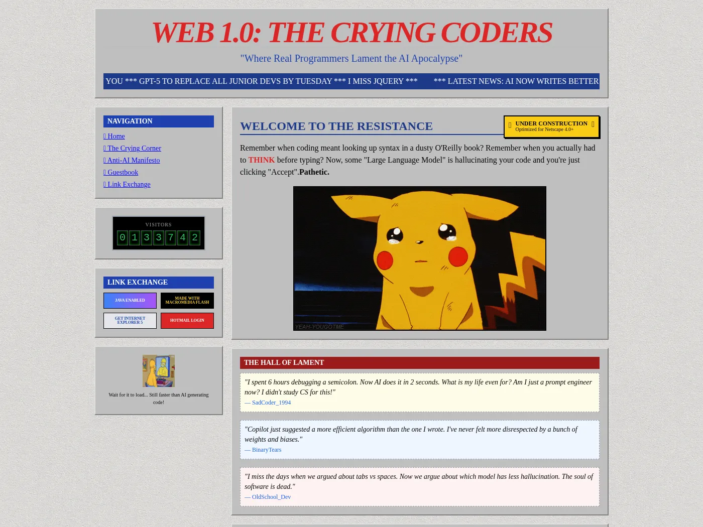 Web 1.0 Crying Coders