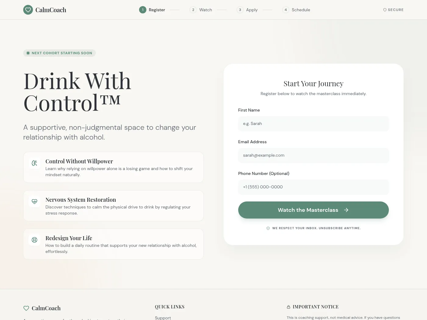 CalmCoach Webinar Funnel