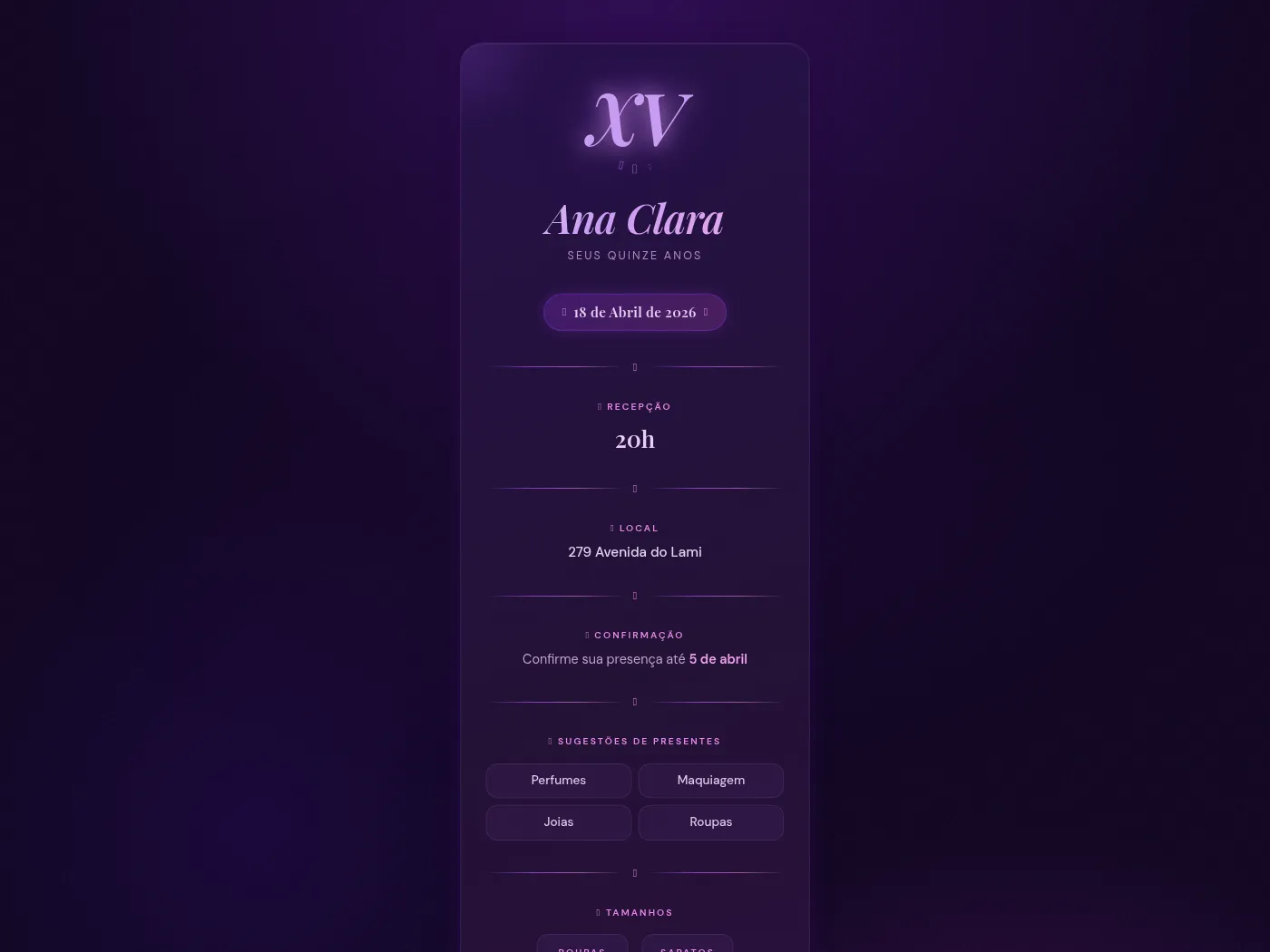 XV Ana Clara Web Invite