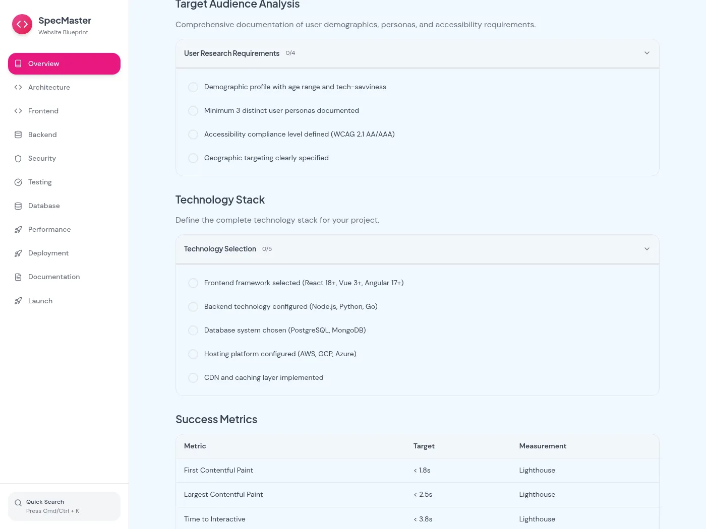 SpecMaster Website Blueprint