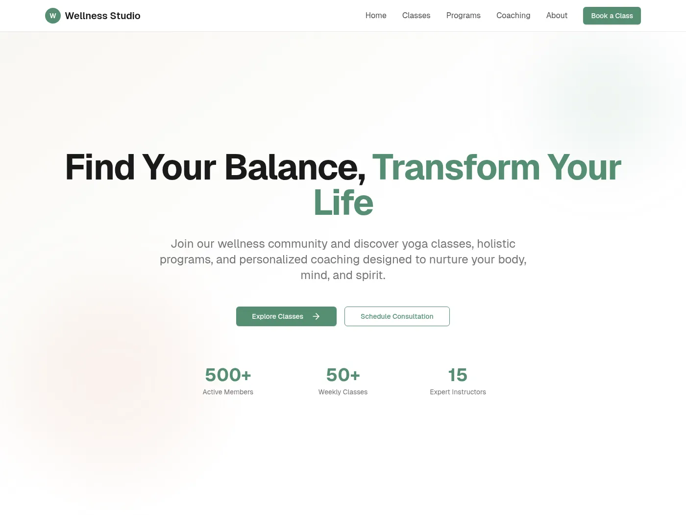Wellness Studio Web Hub
