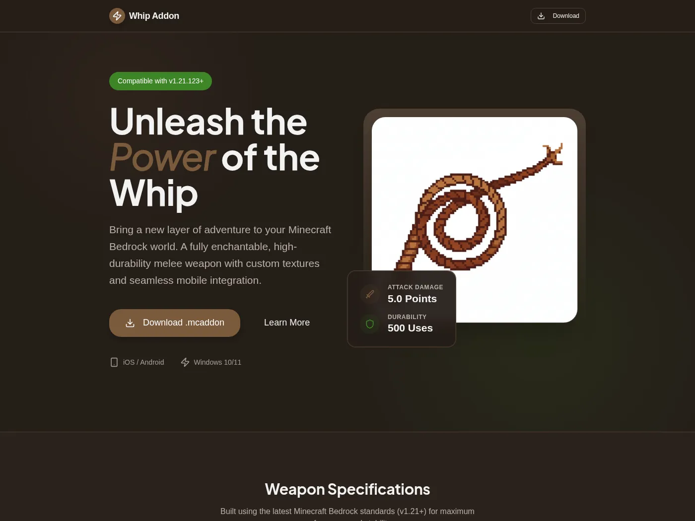 Whip Addon for Minecraft Bedrock