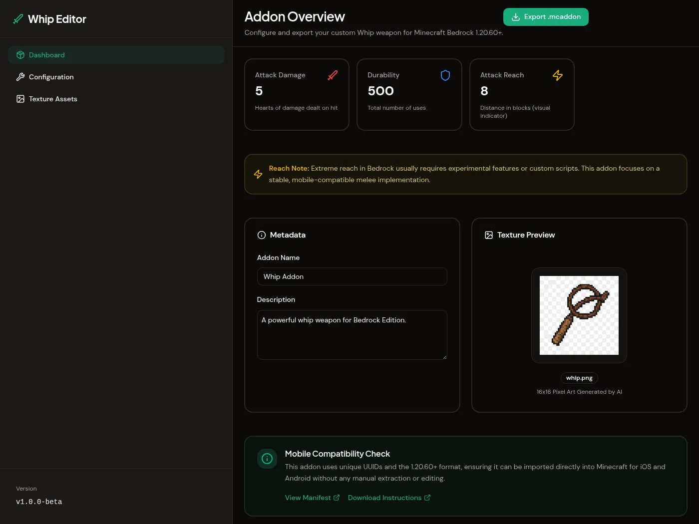 Whip Addon for Bedrock