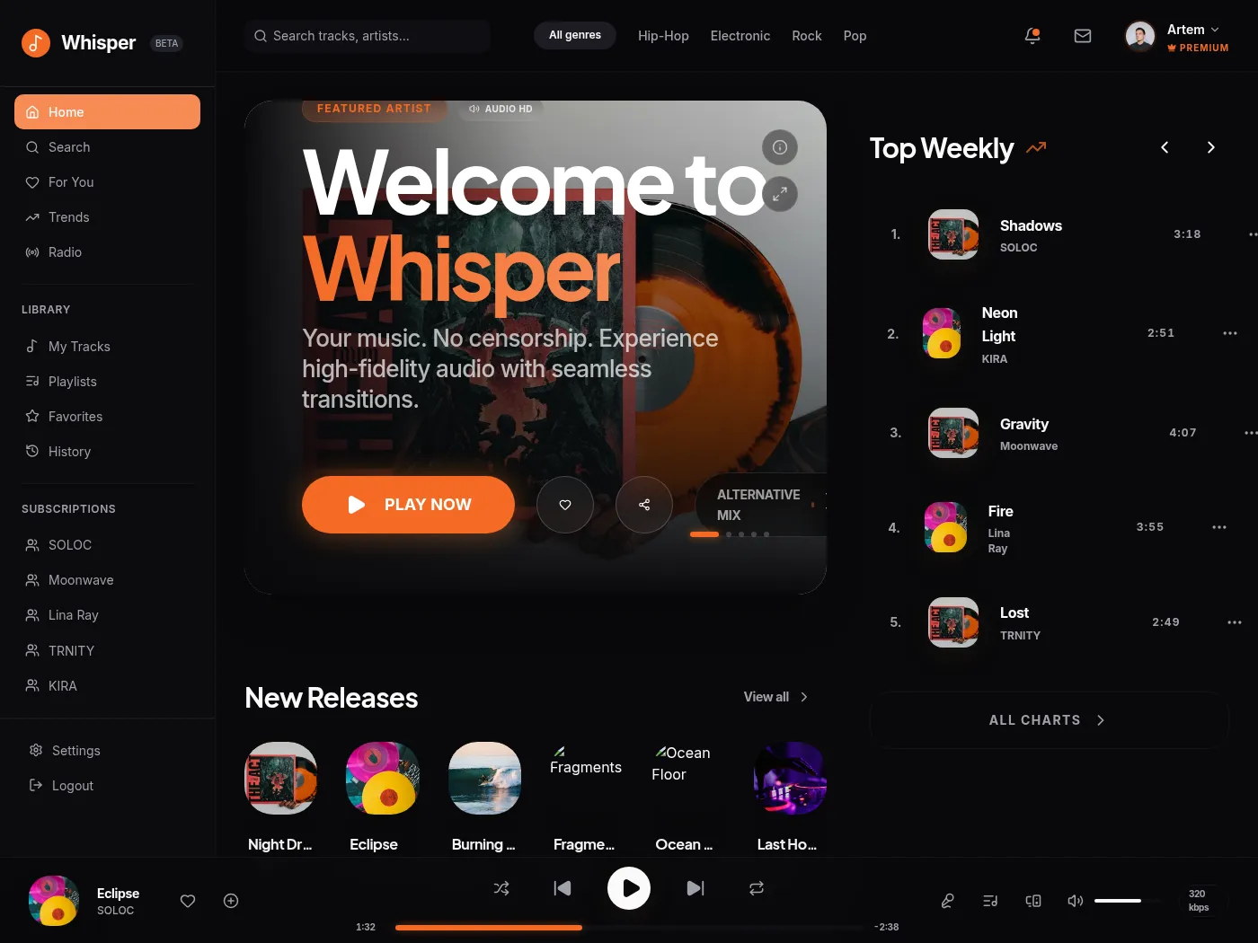 Whisper Music Landing