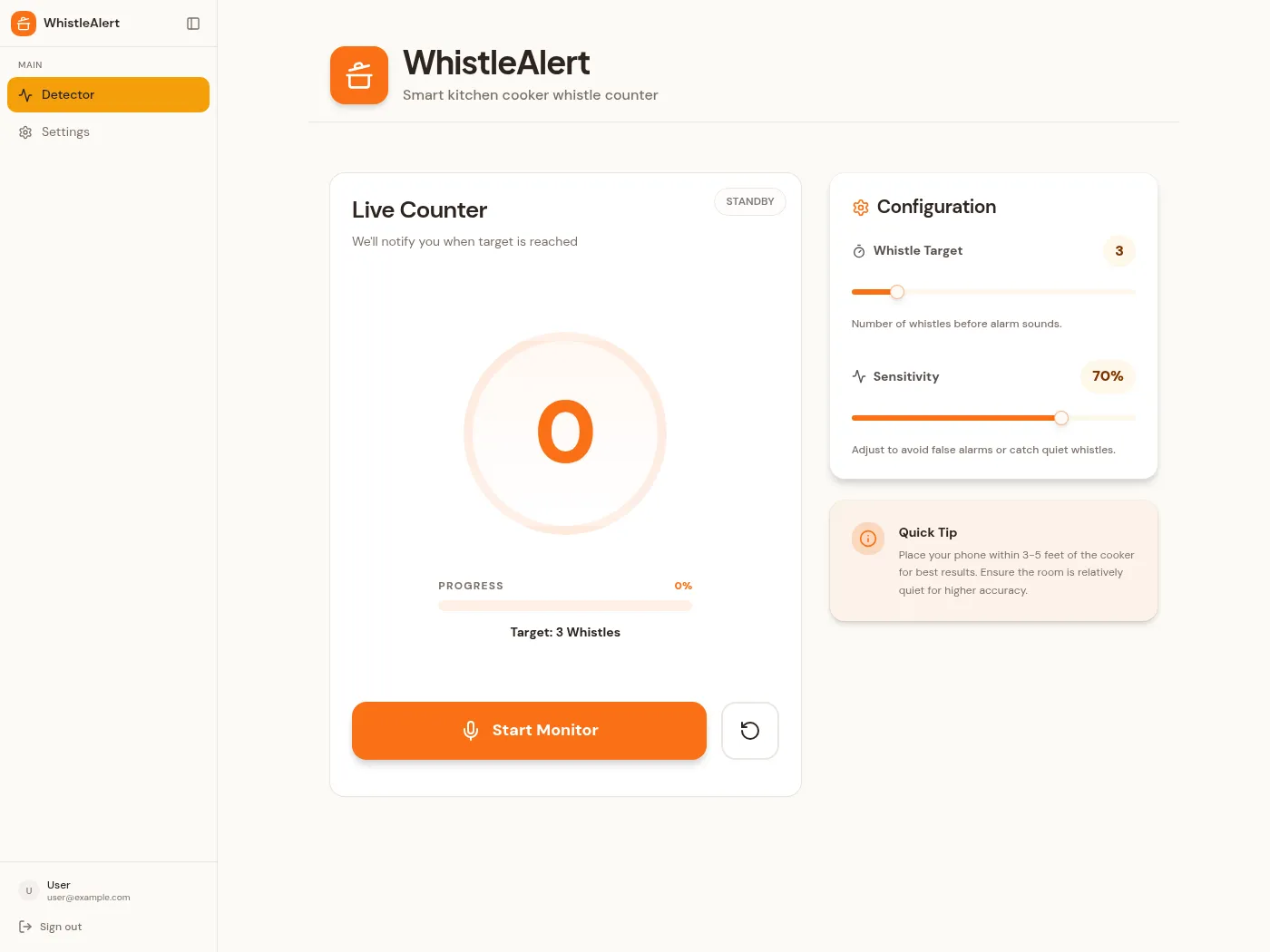 Whistle Alert Kitchen App