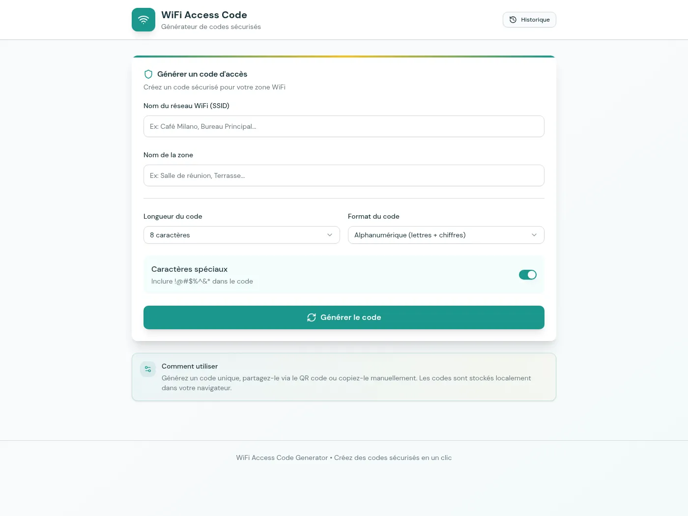 WiFi Access Code Generator