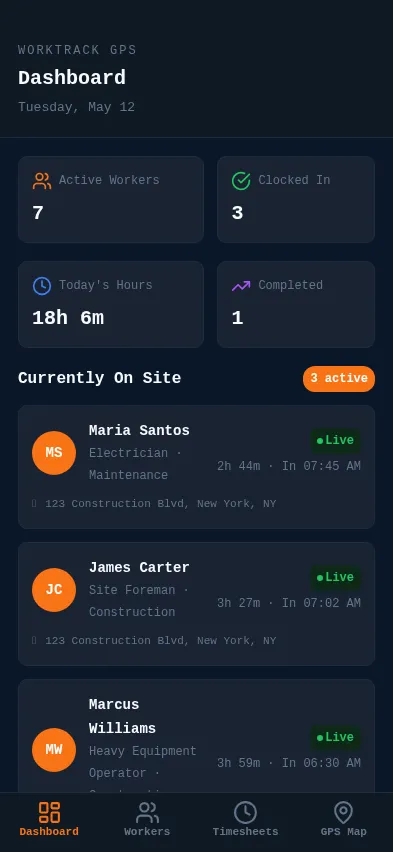 WorkTrack GPS App