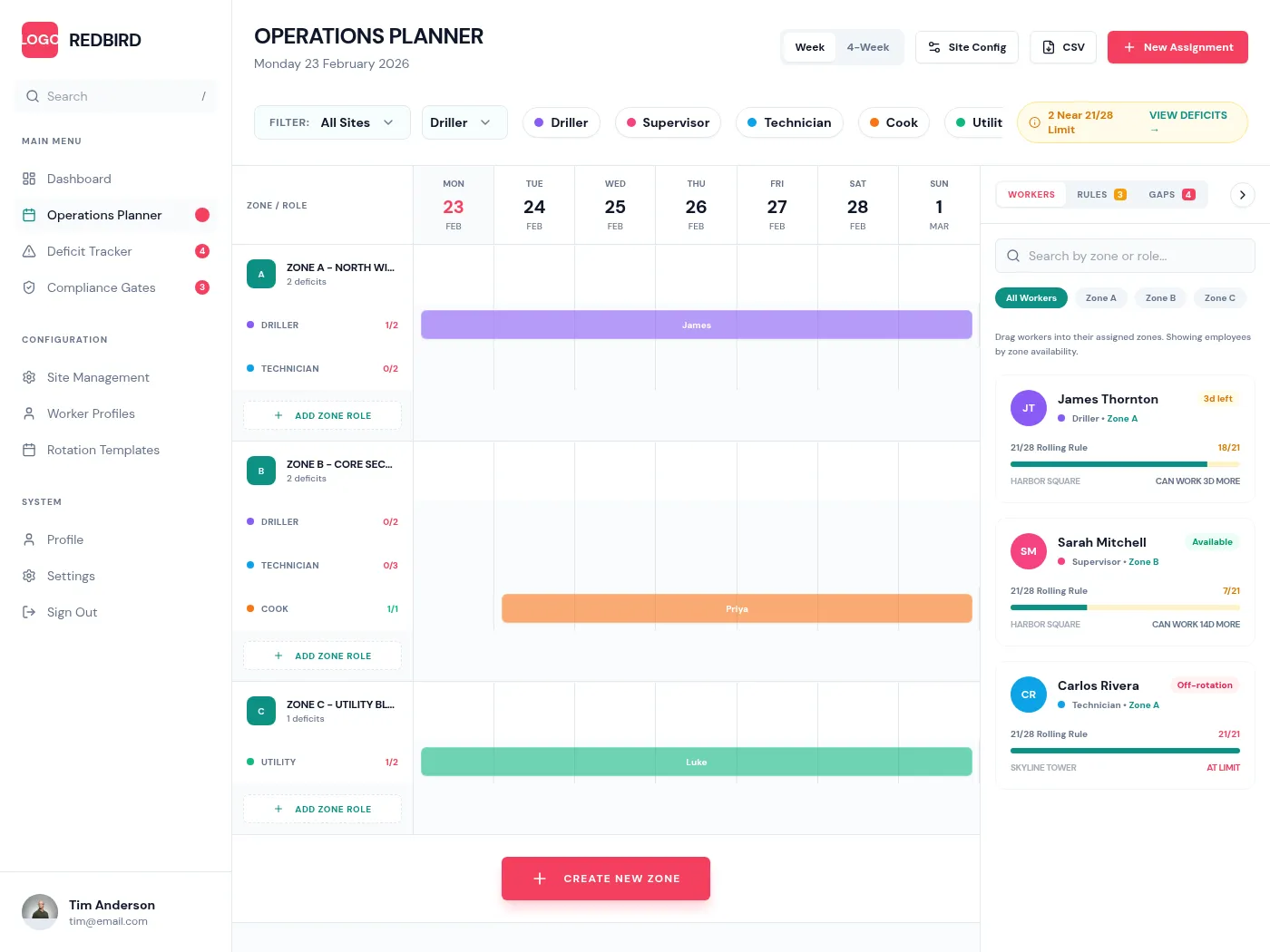 Worker Bar Calendar UI