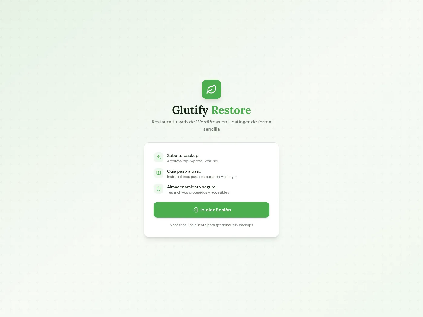 Glutify WordPress Restore