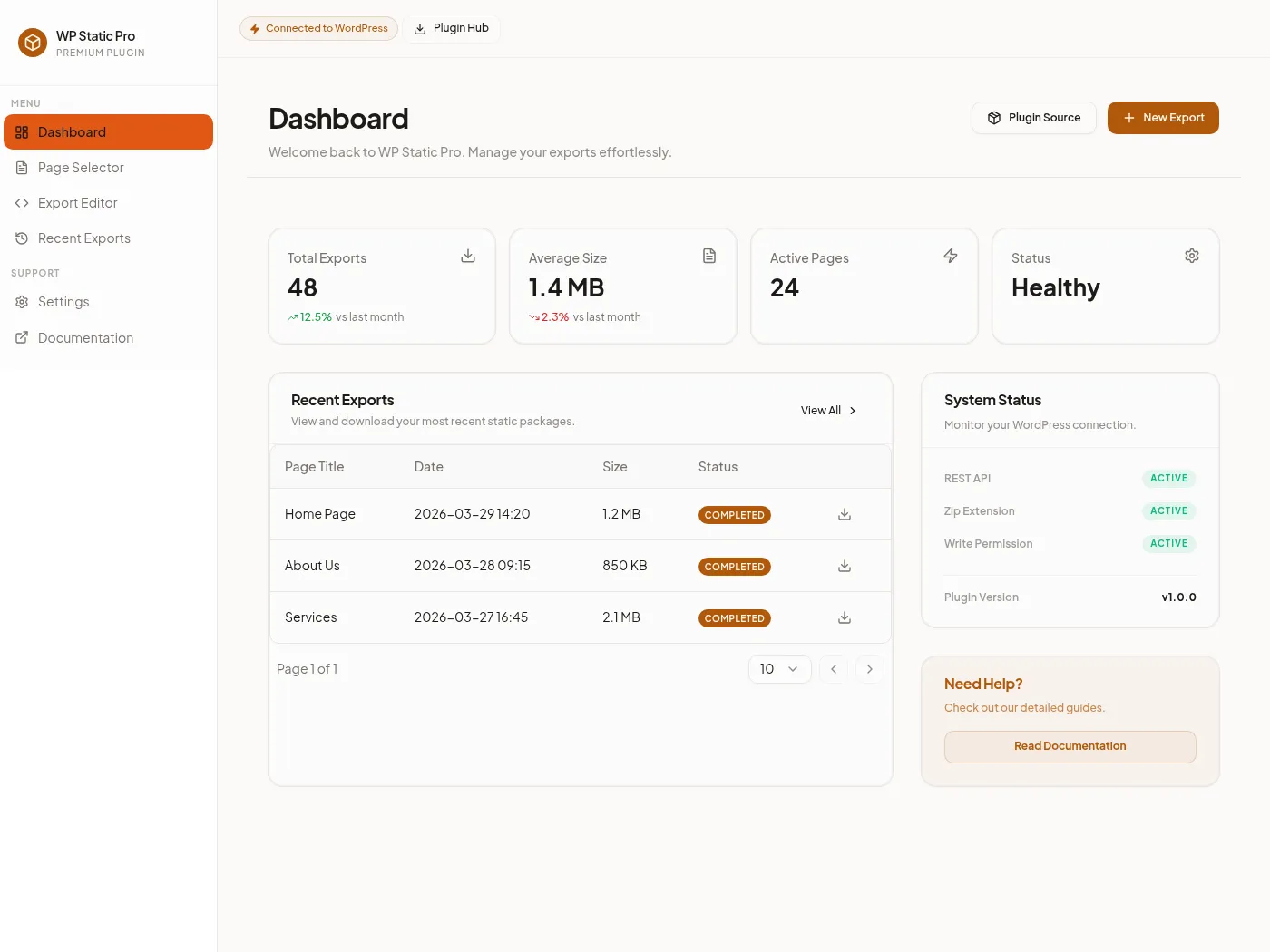 Static Exporter WP Plugin