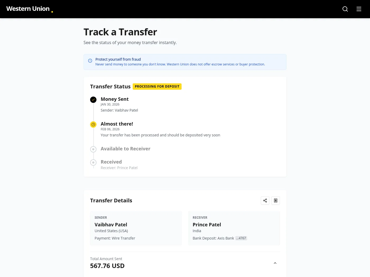 Western Union Tracker