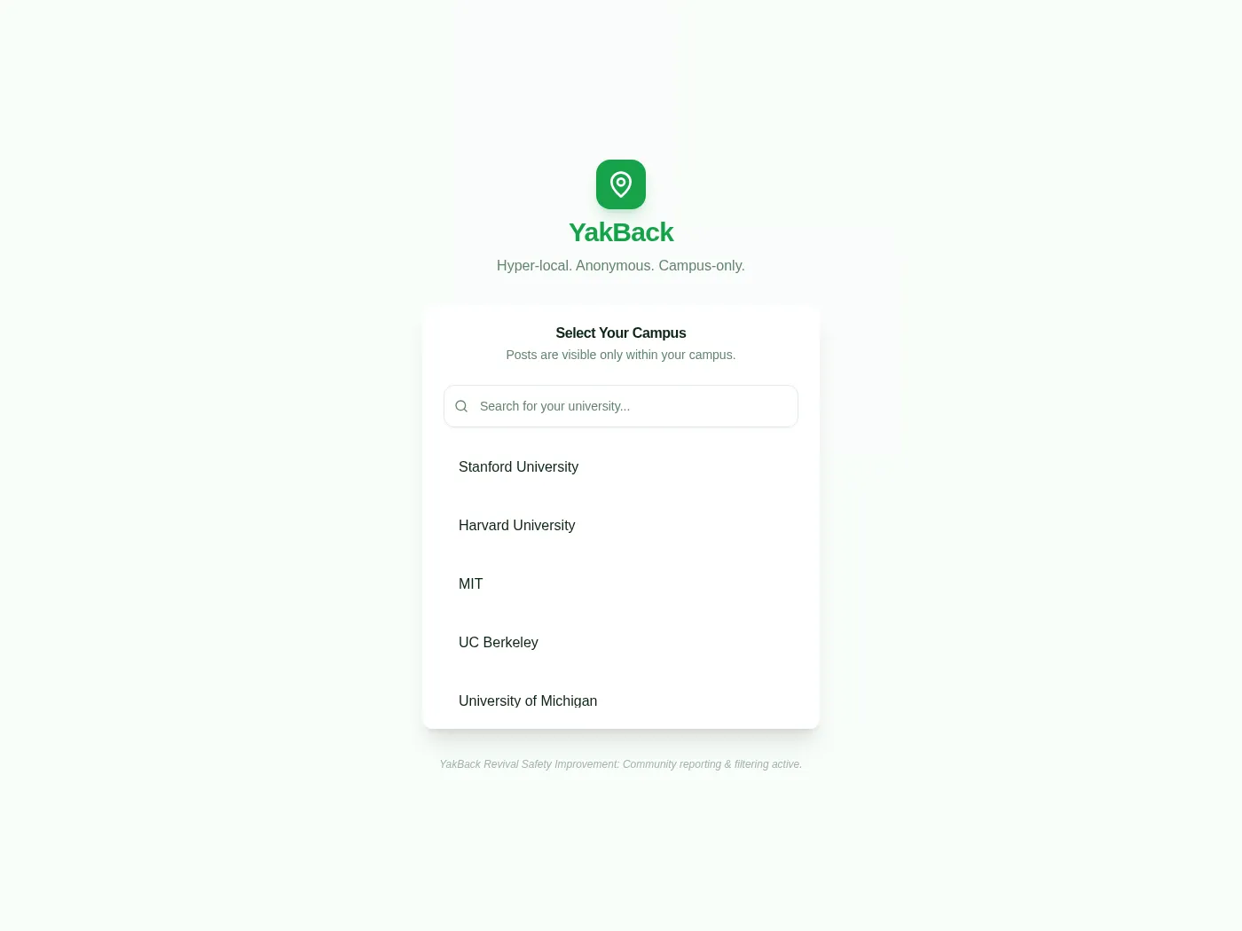 YakBack – Campus-Only Social