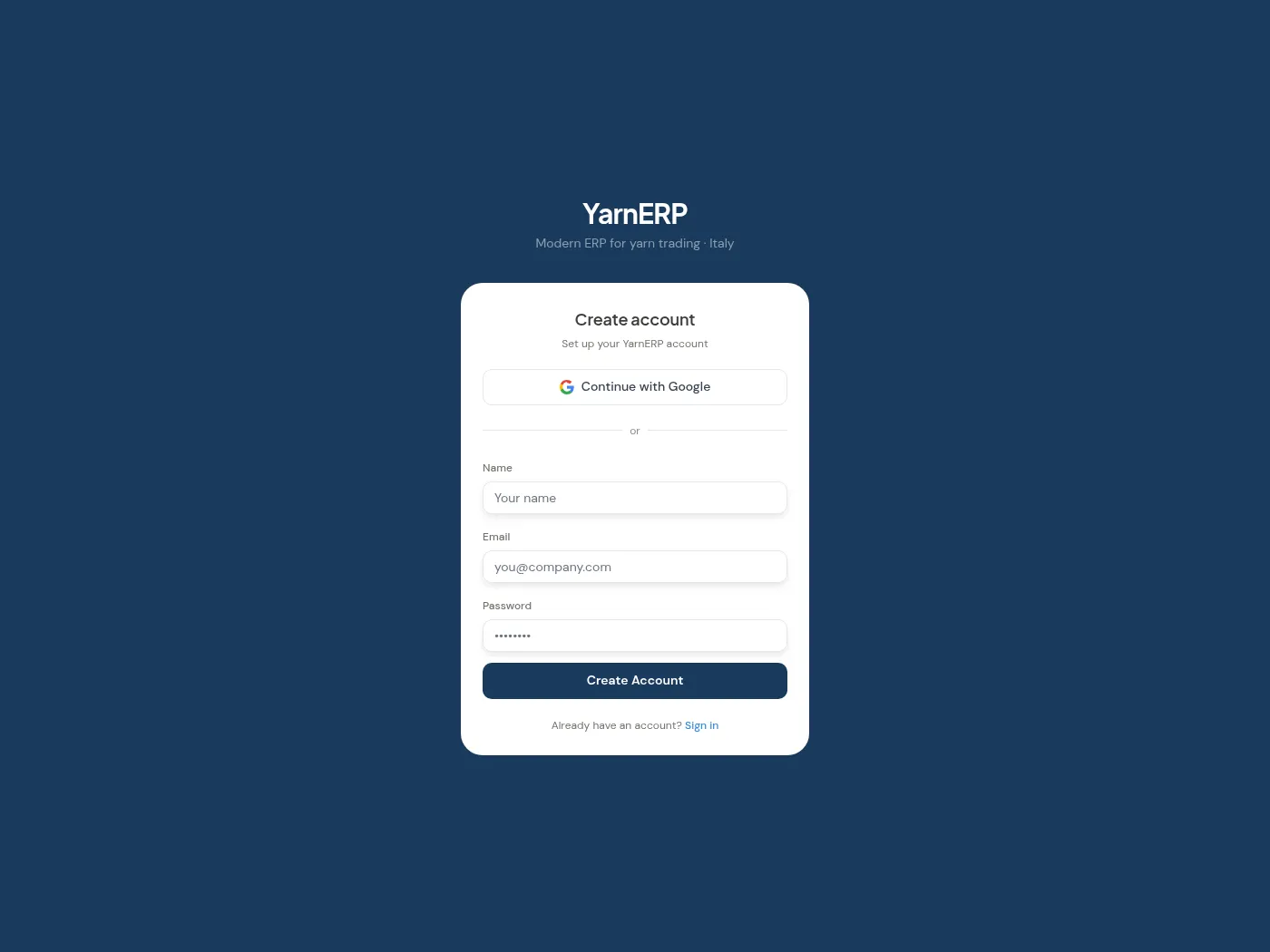 YarnERP Trading Dashboard