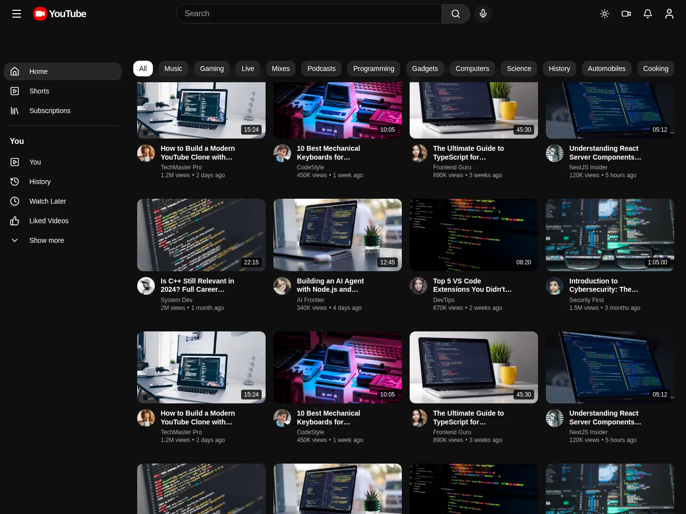 YouTube Home CSS Clone