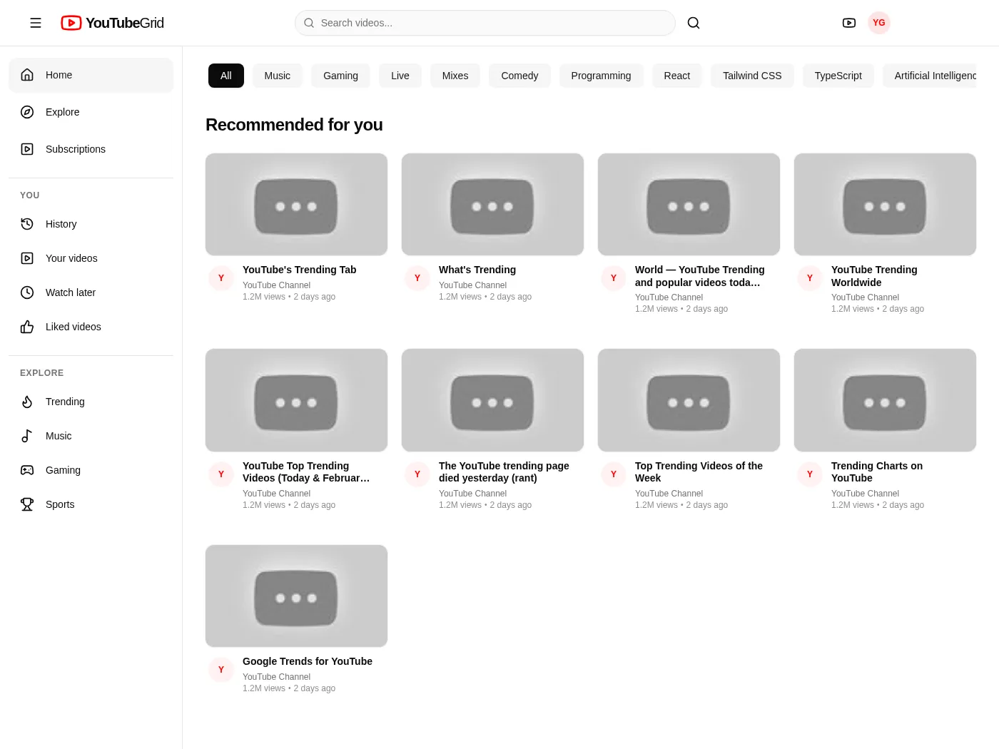 YouTube Grid Frontpage