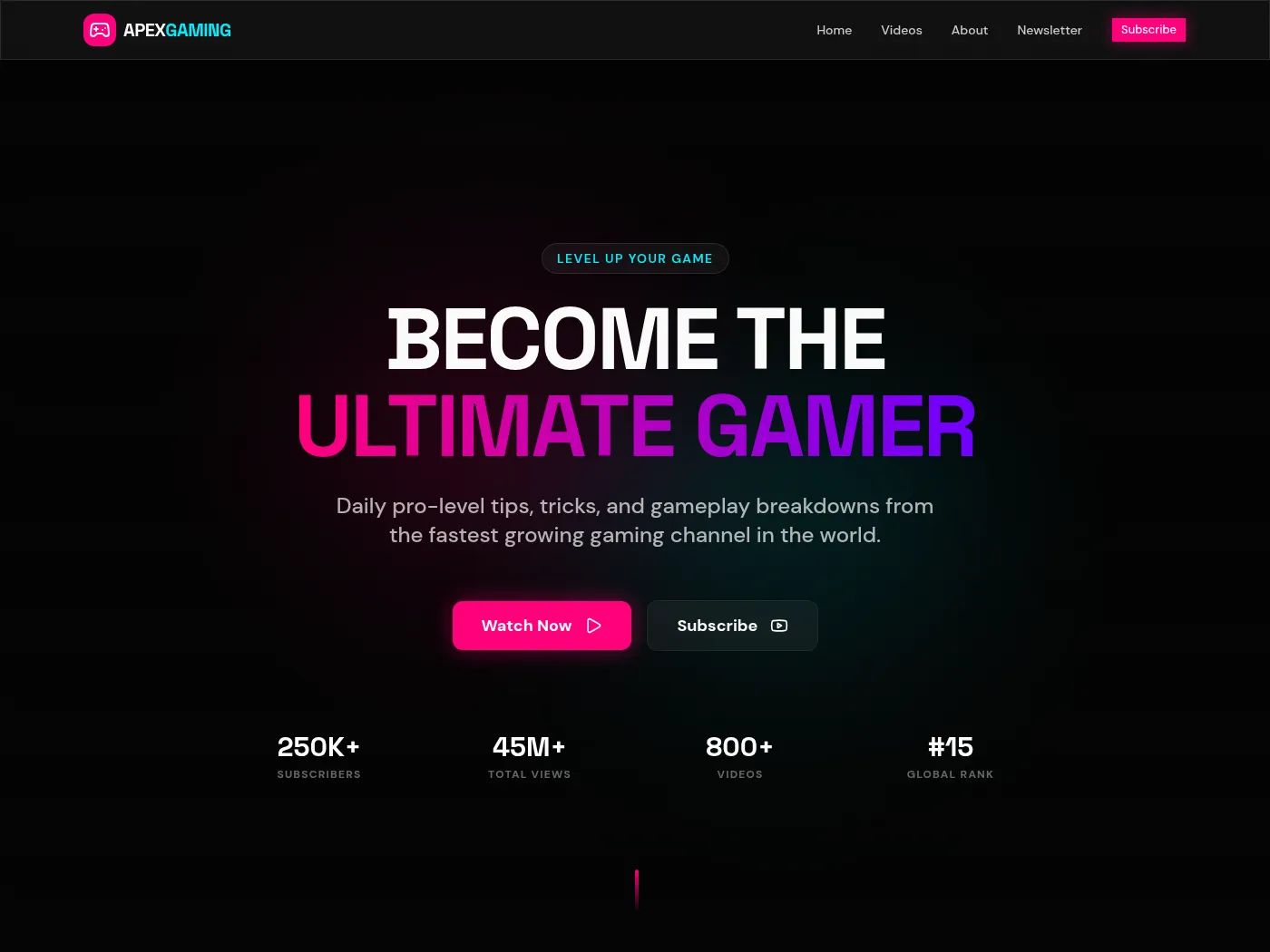 YT Channel Landing Page