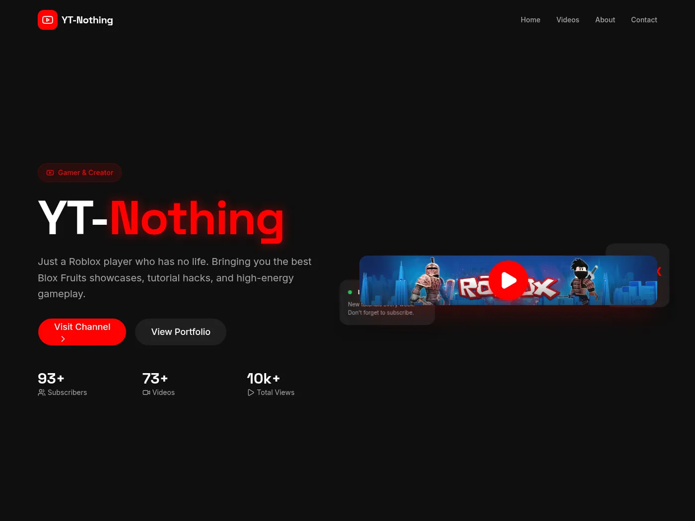 YouTube Portfolio Landing
