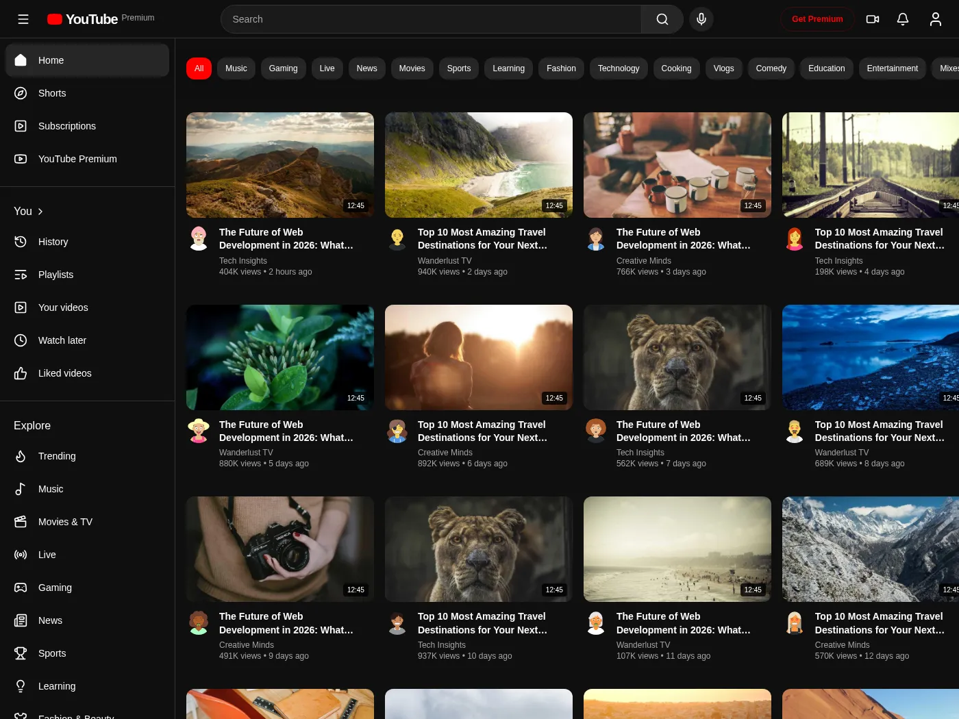 YouTube Premium Clone