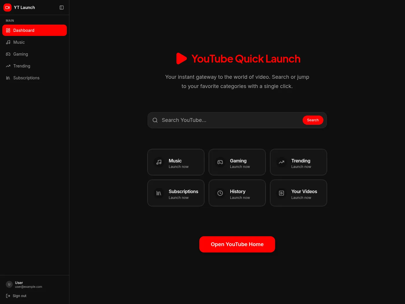 YouTube Quick Launch