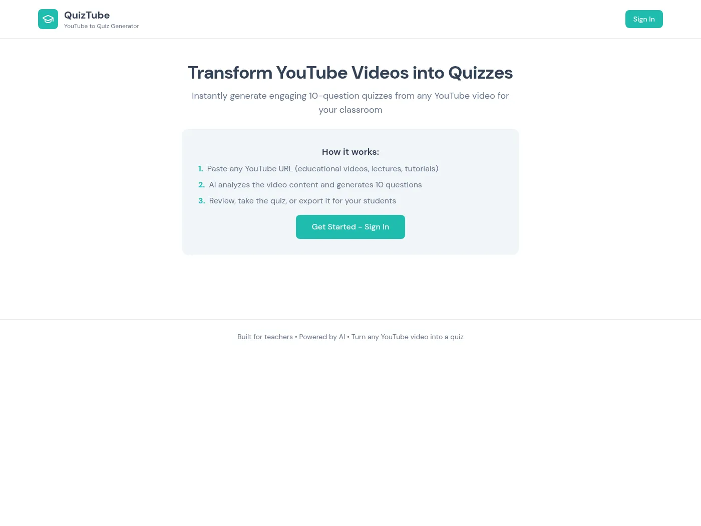 QuizTube Teacher Tool