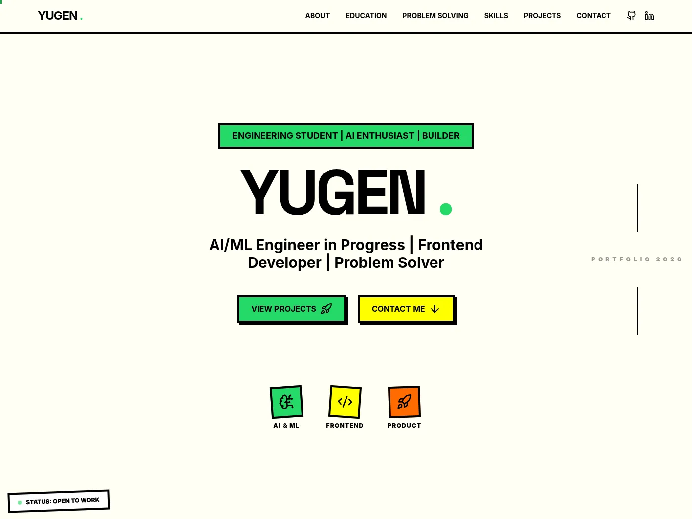 Yugen Neo-Brutal Portfolio