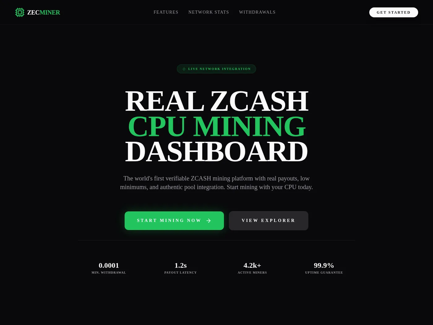 ZEC CPU Mining Dashboard