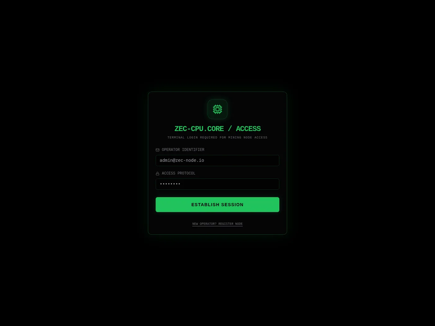 ZEC CPU Miner Dashboard