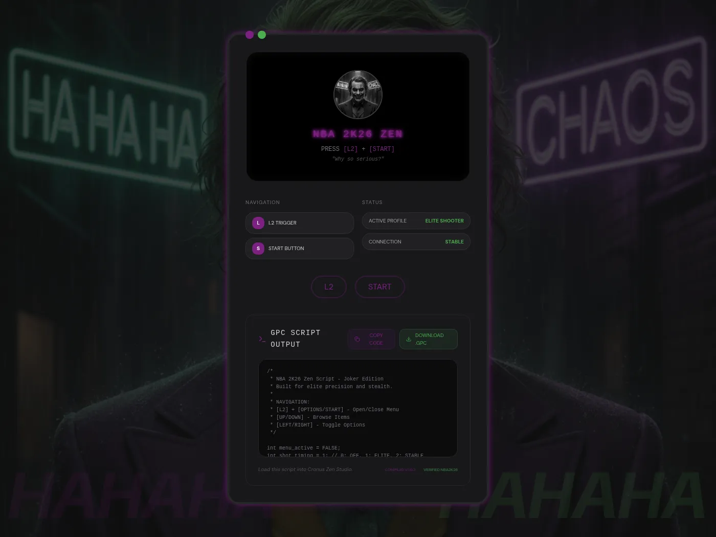 Zen Script NBA Menu