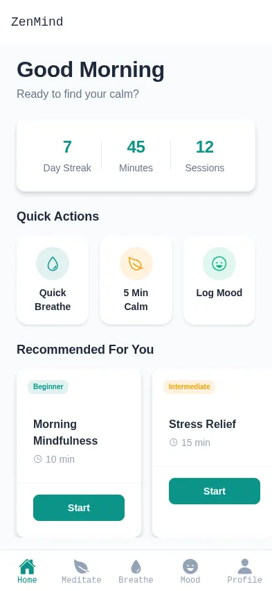 ZenMind Wellness App