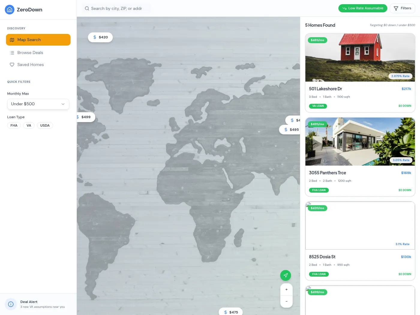 Zero Down Homes Finder
